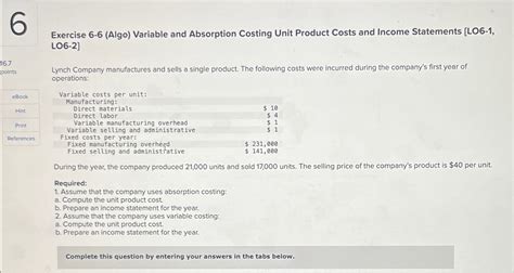 solved exercise 6 6 algo ﻿variable and absorption costing