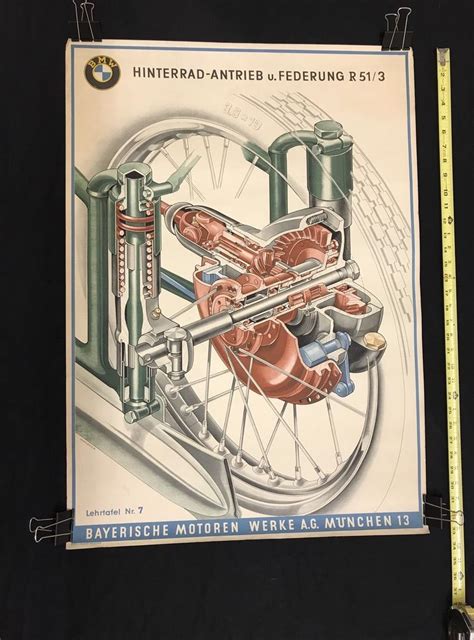 Antique Vintage Rare Bmw Motorcycle Poster Advertising Art R51 3 R50