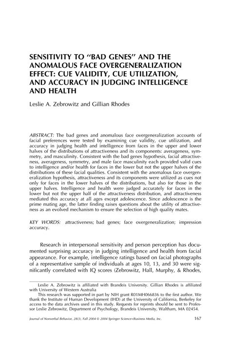 Pdf Sensitivity To “bad Genes” And The Anomalous Face