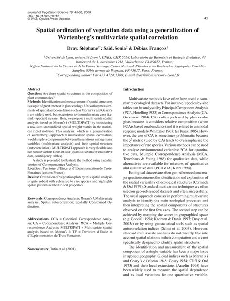 Pdf Spatial Ordination Of Vegetation Data Using A Generalization Of