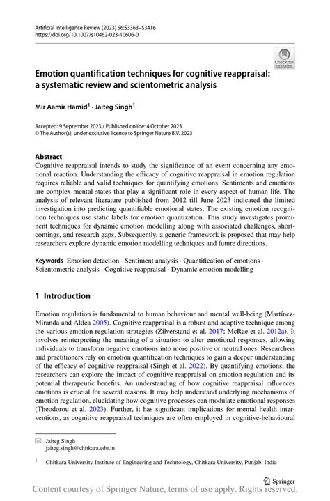 Emotion Quantification Techniques For Cognitive Reappraisal A