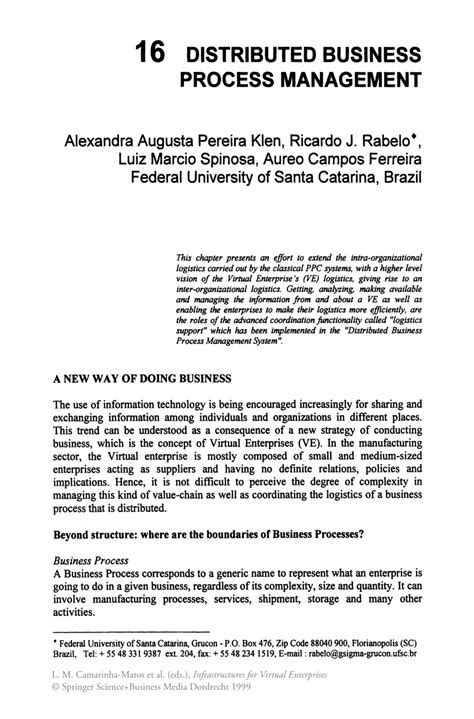 Pdf Distributed Business Process Management