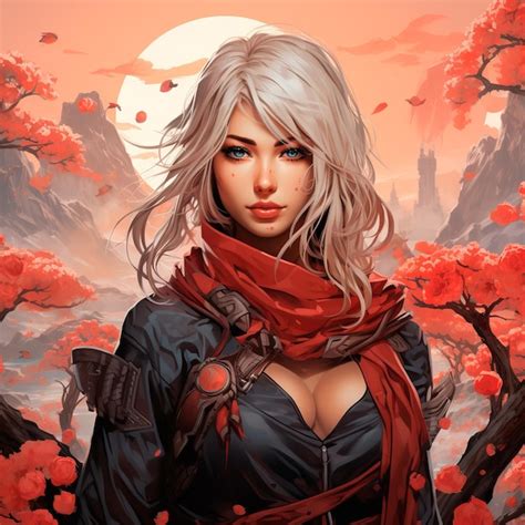 Premium Ai Image Anime Girl Young Ninja Girl On Japan Monument Background