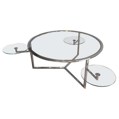 Beautiful Rare Round Chrome Coffee Table With Removable Round Glass