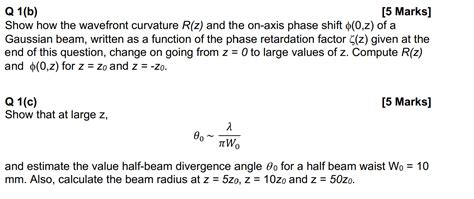 Solved Q 1b 5 Marks Show How The Wavefront Curvature