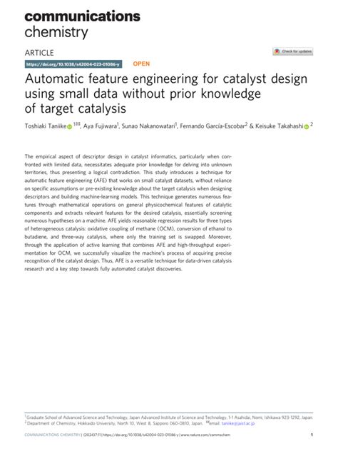 2024 Automatic Feature Engineering For Catalyst Design Using Small Data Without Prior Knowledge