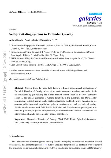 Pdf Self Gravitating Systems In Extended Gravity