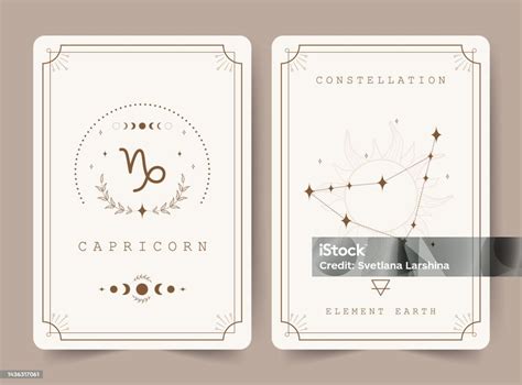염소자리 점성술 조디악 기호와 별자리가있는 요술 카드 타로 독자와 점성가에게 적합합니다 오컬트 마법 배경 별자리 템플릿 보호