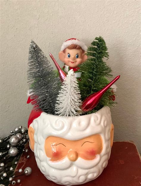 Christmas Assemblage Vintage Inspired Snow Globe Bottle Brush Tree