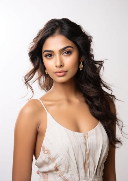 Mujer India Hermosa Con Fondo Blanco Imagen Premium Generada Con Ia