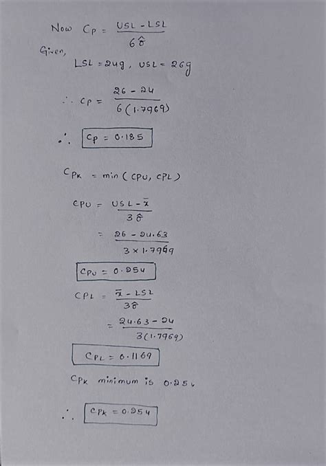 [solved] Calculate The Capability Indices Cp And Cpk For The Process The Lsl And Usl Are 24