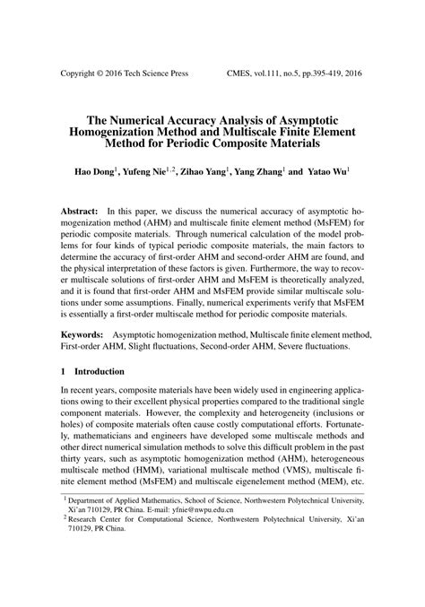 Pdf The Numerical Accuracy Analysis Of Asymptotic Homogenization Method And Multiscale Finite