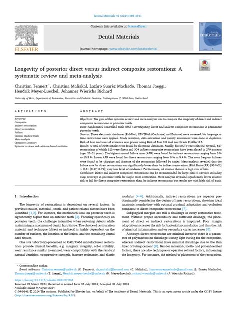 Tennert 2024 Longevity Of Posterior Direct Versus Indirect Composite