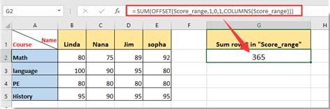 How To Sum A Specified Row Or Column In A Named Range In Excel