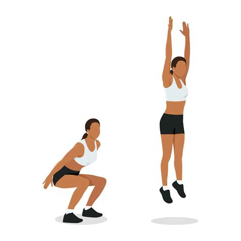 Woman Doing Squat Jump In 2 Steps In Side View For Strengthens Entire