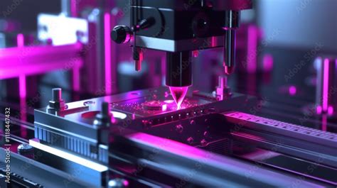 Automated Robotic Arm Precisely Laser Engraving Microchip In Modern Electronics Factory