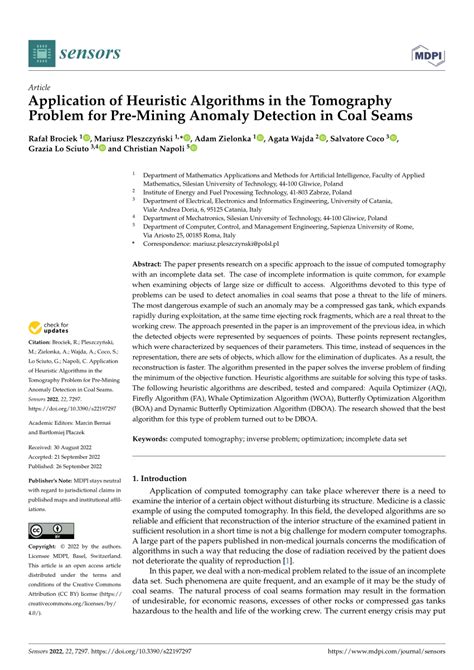 Pdf Application Of Heuristic Algorithms In The Tomography Problem For
