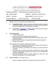 Syllabus Pdf COURSE TITLE SECTION COSC Algorithms And Data Structures TIME M W