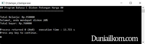 Latihan Program Bahasa C Menghitung Diskon Potongan Harga