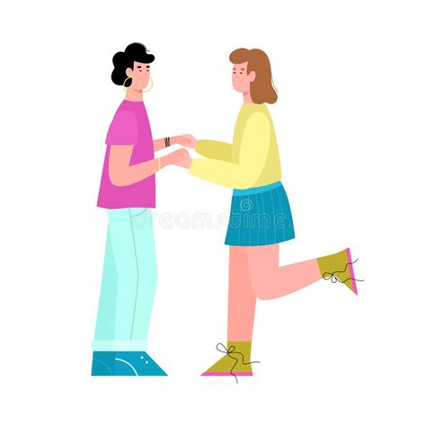 Two Women Standing Holding Hands Flat Cartoon Vector Illustration
