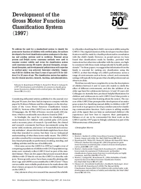 Pdf Development Of The Gross Motor Function Classification System 1997