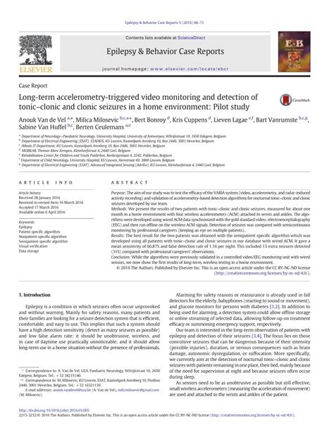 Pdf Long Term Accelerometry Triggered Video Monitoring And Detection Of Tonic Clonic And
