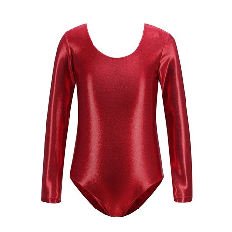 Huowey Girls Long Sleeved Gymnastics Leotards Shiny Dance Leotard