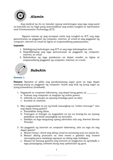 Epp Ict Markahan 4 Modyul 4 Ligtas At Responsableng Paggamit Ng Computer Internet At E