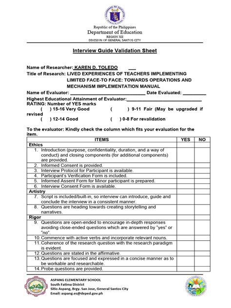 Toledo Validation Sheet With Questionnaire Pdf Cognition