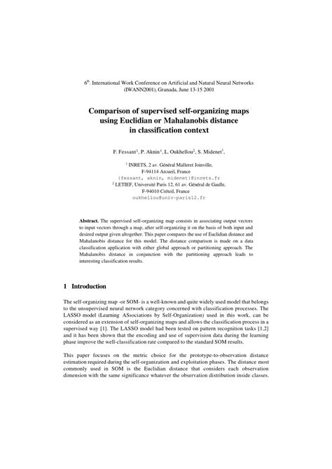 Pdf Comparison Of Supervised Self Organizing Maps Using Euclidian Or Mahalanobis Distance In