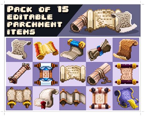 Pack Of 15 Assorted Pixel Art Scrolls Rpg Assets Vector Illustration