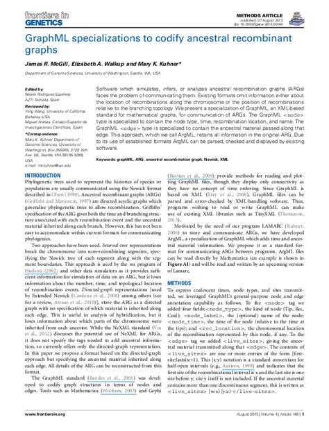Pdf Graphml Specializations To Codify Ancestral Recombinant Graphs