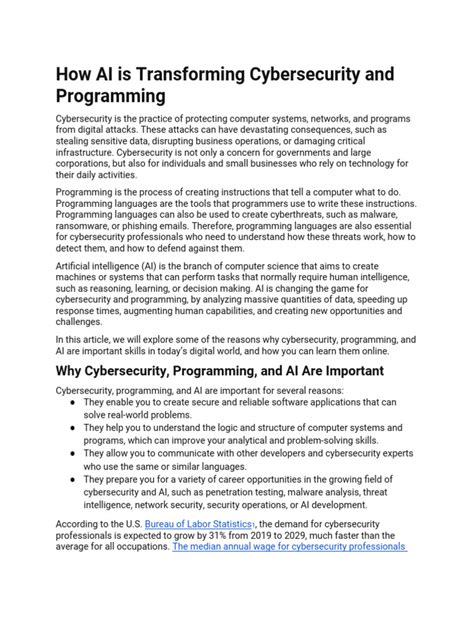How Ai Is Transforming Cybersecurity And Programming Pdf Computer Security Security