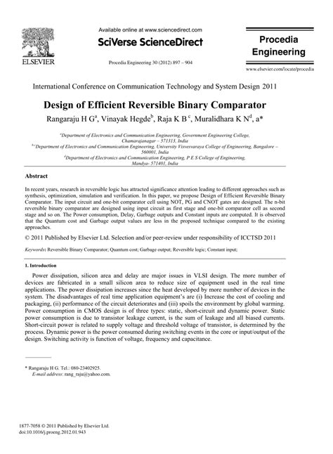 Pdf Design Of Efficient Reversible Binary Comparator