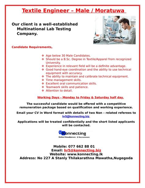 Textile Engineer Male