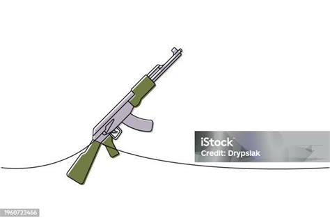 돌격 소총 Ak 47 한 줄의 연속 그림 다양한 현대 무기 연속 한 줄 그림 벡터 선형 그림 Ak에 대한 스톡 벡터 아트 및