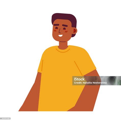 쾌활한 아프리카 계 미국인 갈색 머리 소년 세미 평면 컬러 벡터 캐릭터 2차 도형에 대한 스톡 벡터 아트 및 기타 이미지 2