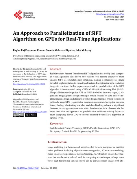 pdf an approach to parallelization of sift algorithm on gpus for real time applications