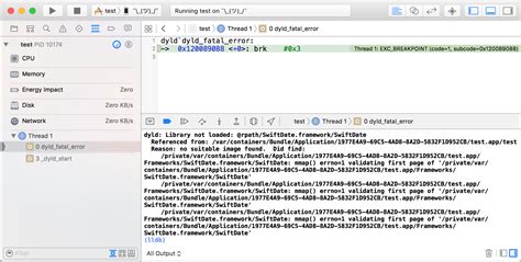 Swift Xcode 731 Crash On Splash Screen Library Not Loaded Stack