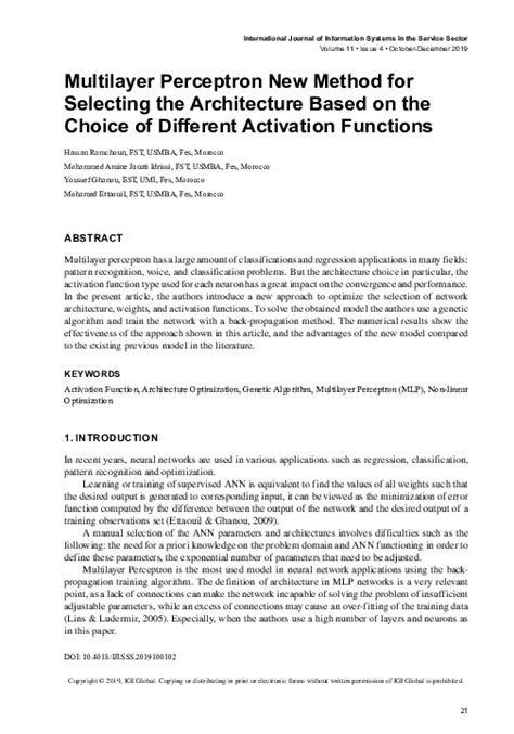 Pdf Multilayer Perceptron New Method For Selecting The Architecture