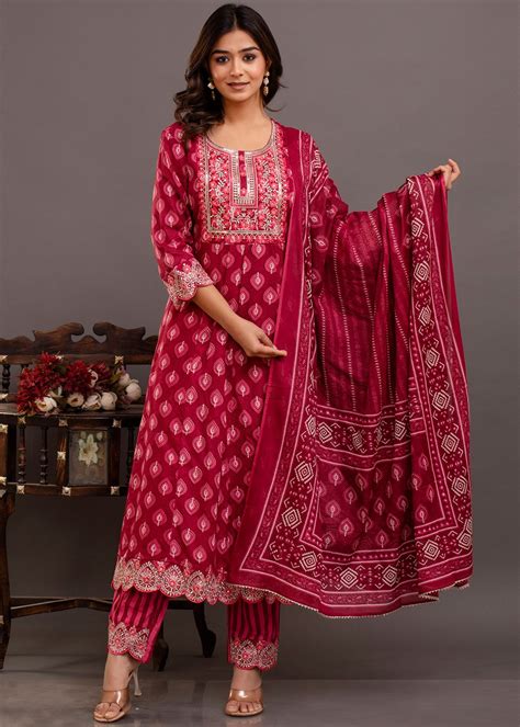 Magenta Cotton Readymade Printed Anarkali Suit Latest 5558sl03