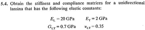 54 Obtain The Stiffness And Compliance Matrices For A Unidirectional