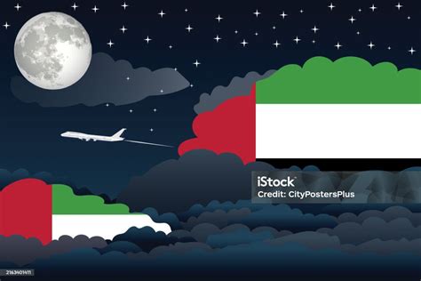 아랍 에미리트 연합국 비행기 밤 구름 벡터 일러스트 레이 션 구름에 대한 스톡 벡터 아트 및 기타 이미지 구름 날기 밤 하루 시간대 Istock