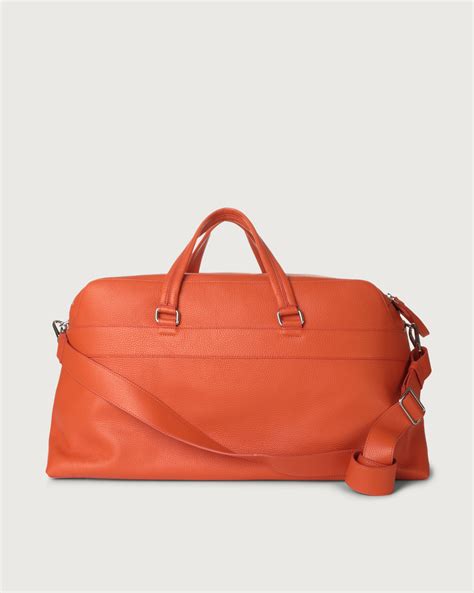 Orciani Micron Leather Duffle Bag With Shoulder Strap Color Orange