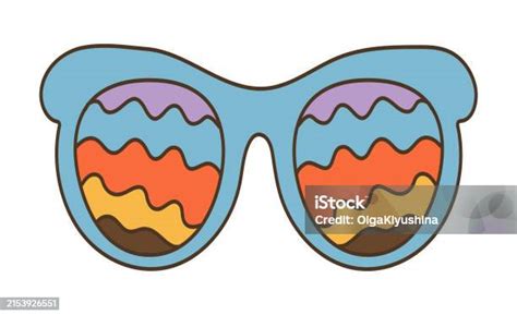 Groovy Psychedelic Sunglasses In 70s Retro Hippie Style Vector
