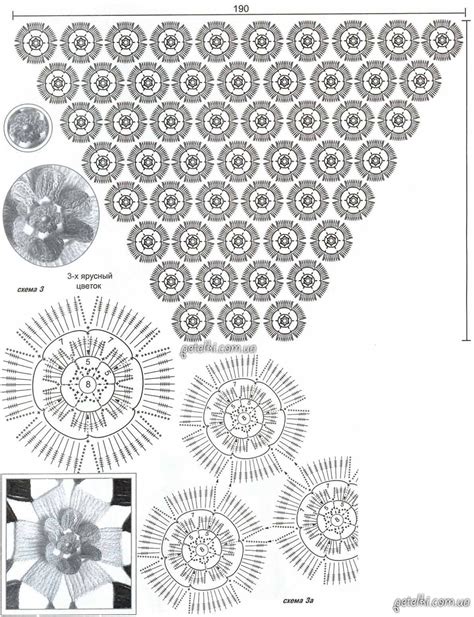 вязание крючком схемы Шаль из цветочных мотивов Описание Схема