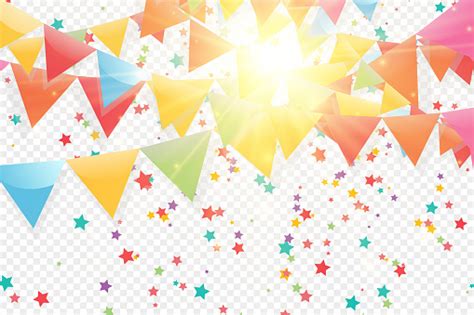 투명한 배경에 다채로운 작은 색종이와 리본이 많이 있습니다 축제 행사 및 파티 다색 배경 투명한 배경에 고립 된 다채로운 밝은 색종이 3차원 형태에 대한 스톡 벡터 아트 및