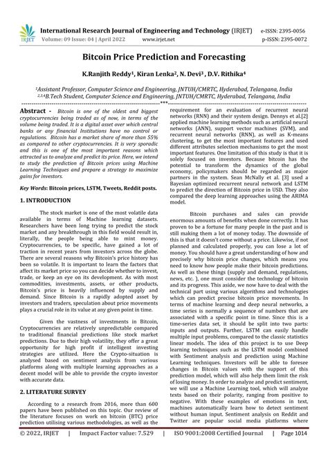 Bitcoin Price Prediction And Forecasting PDF Currencies Economy