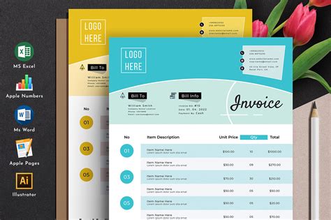 Modern Auto Calculation Invoice Template Excel Apple Numbers Customizable Templates