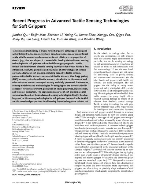 Recent Progress In Advanced Tactile Sensing Technologies For Soft Grippers Request Pdf
